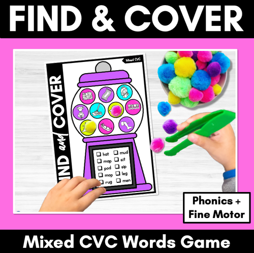 Find & Cover Mixed CVC Words - No Prep Phonics Games - Gumball Theme ...
