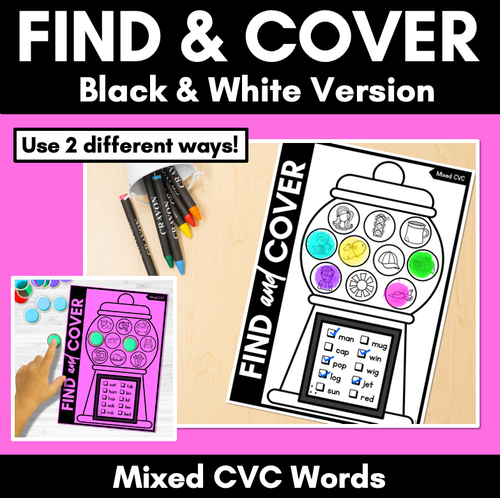 Find & Cover Mixed CVC Words - Phonics Printables - Gumball Theme - Mrs ...