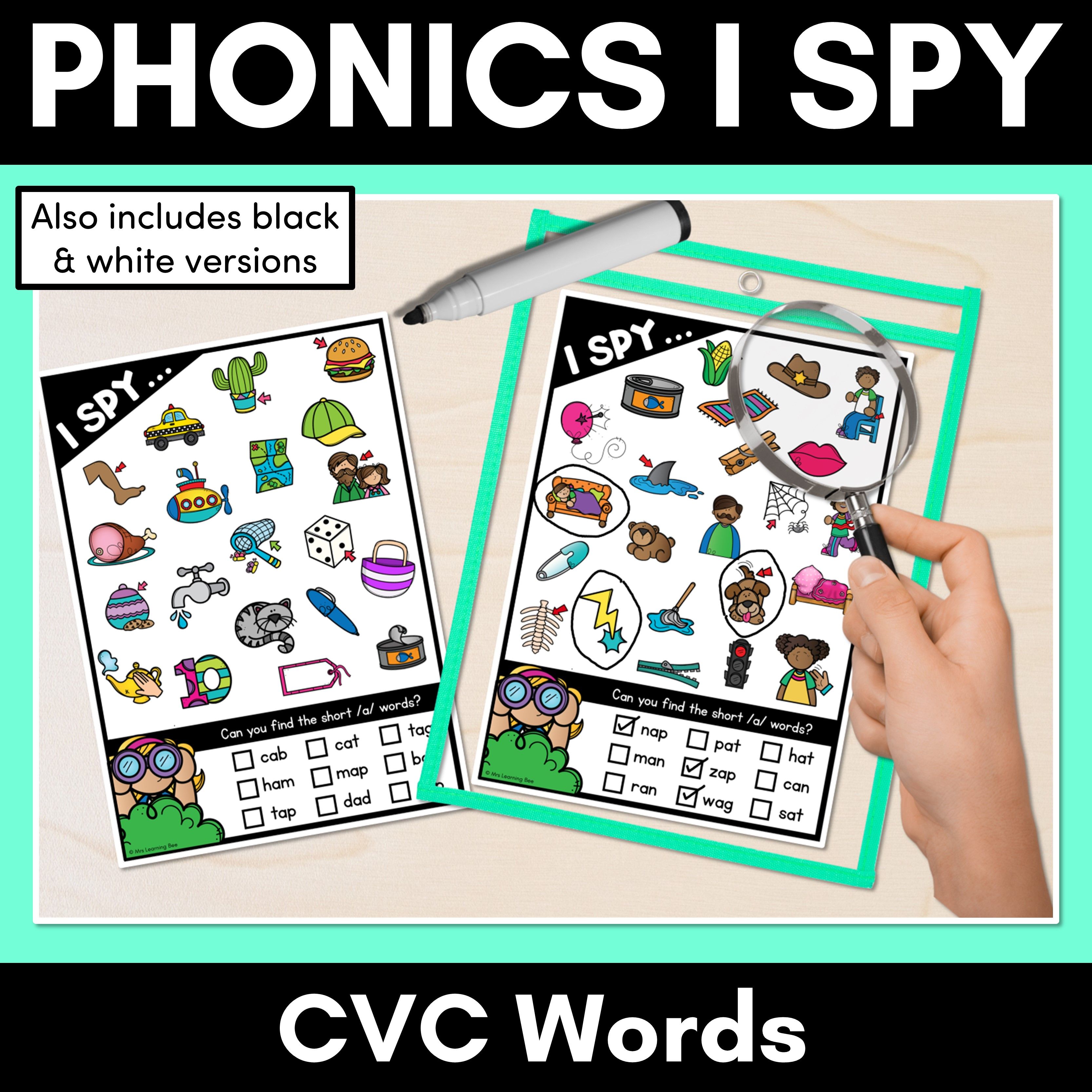 I SPY for CVC Words - Kindergarten Phonics Activities - Mrs Learning Bee