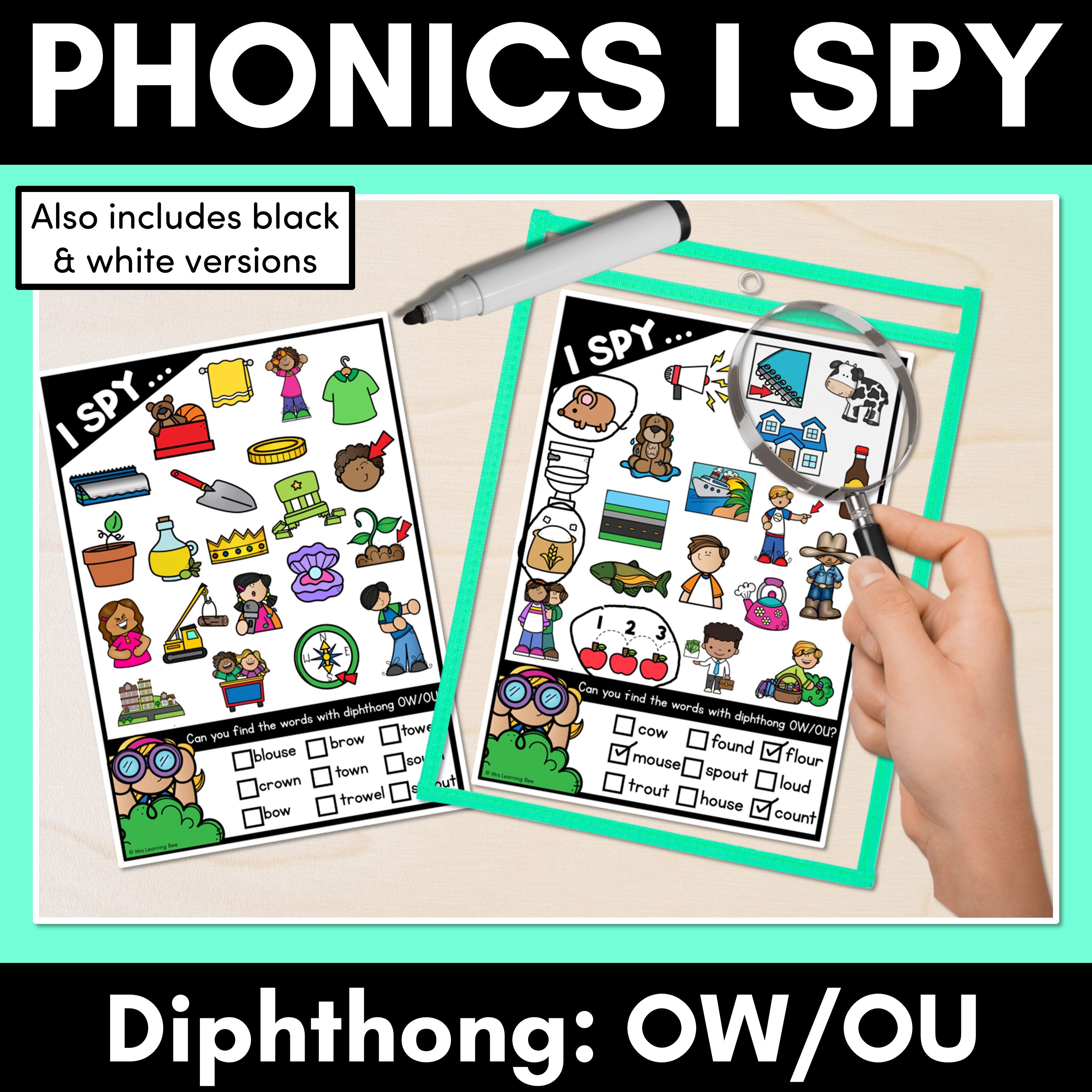 I SPY for DIPHTHONG OU/OW WORDS - Decodable Words - 1st & 2nd Grade ...