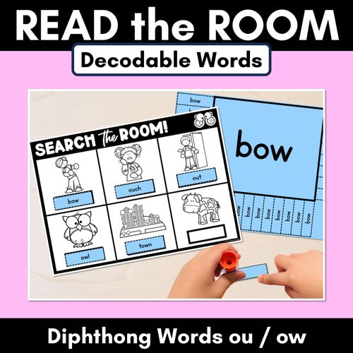 READ THE ROOM - Decodable Words Phonics Activity - Diphthong OU OW