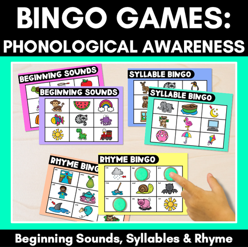 Phonological Awareness Bingo - Beginning Sounds, Rhyme , Syllables ...