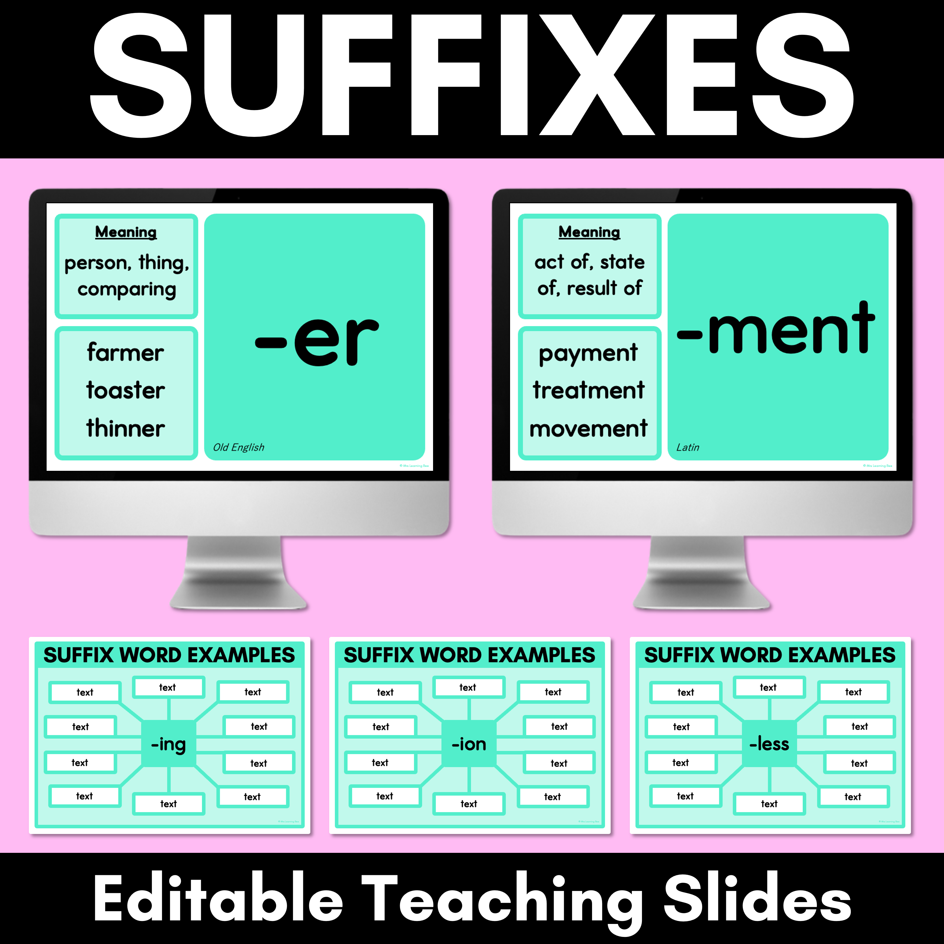SUFFIX TEACHING SLIDES - Editable slides with meaning, word origin ...
