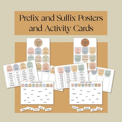 Prefix and Suffix Posters and Activity Cards - Mrs Learning Bee