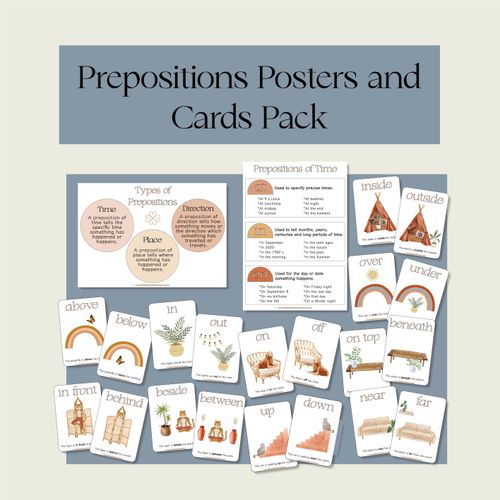 Preposition Posters and Cards - Mrs Learning Bee