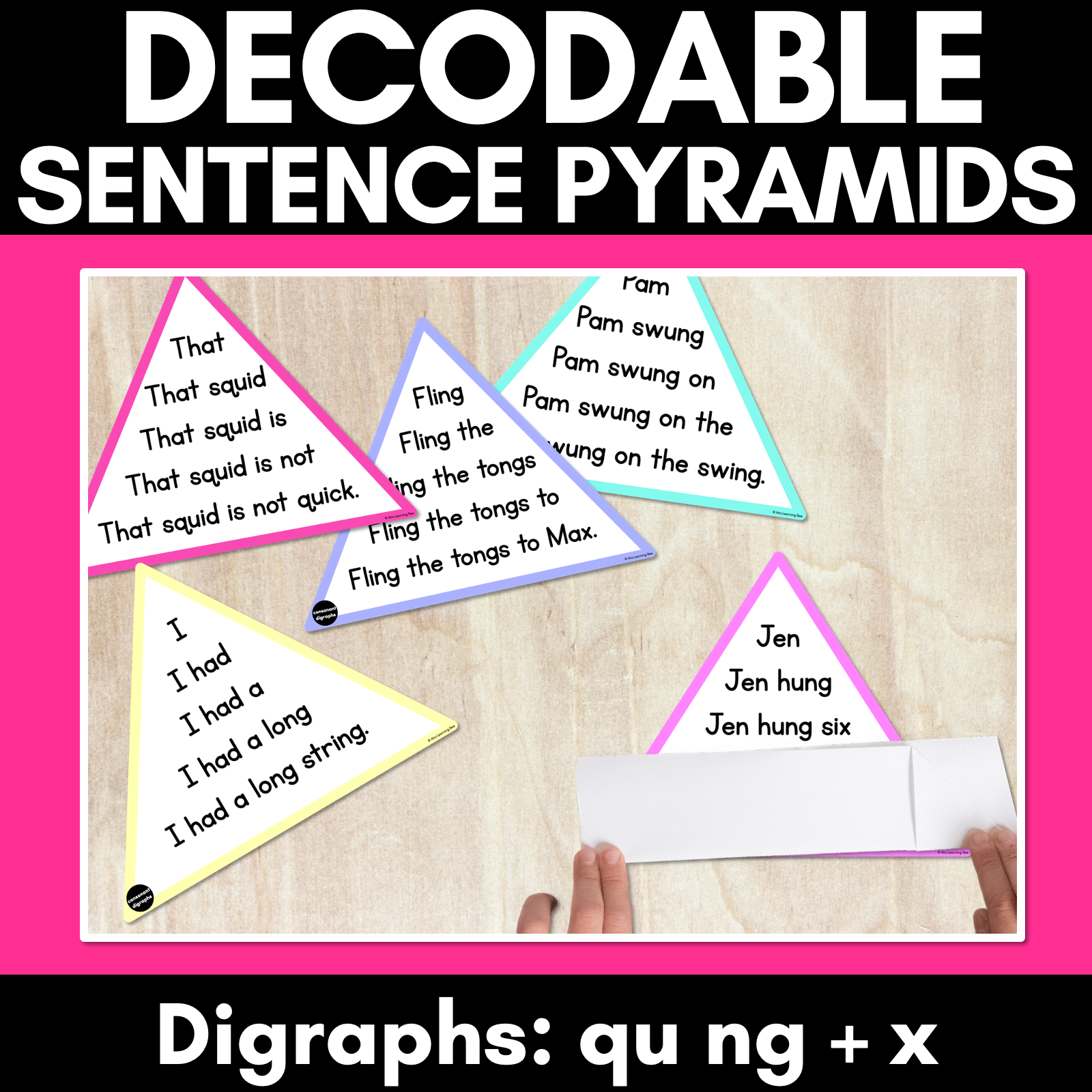 QU NG + X WORDS - Decodable Sentences Pyramids - Phonics Fluency - Mrs Learning Bee