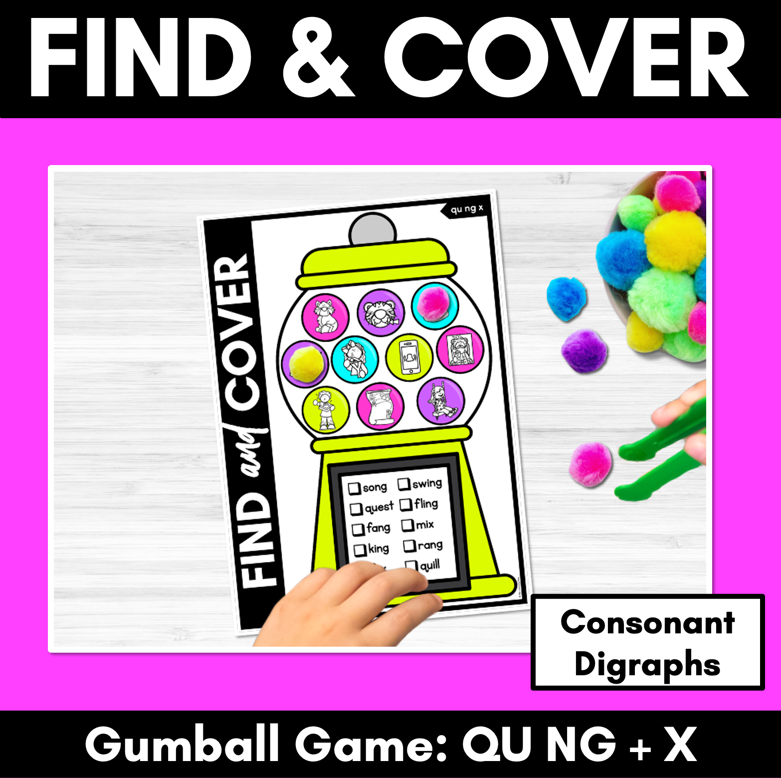 QU NG + X Words - Find & Cover No Prep Phonics Game for Consonant ...
