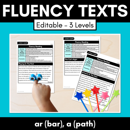 Editable Differentiated Decodable Fluency Texts - ar (bar), a (path ...