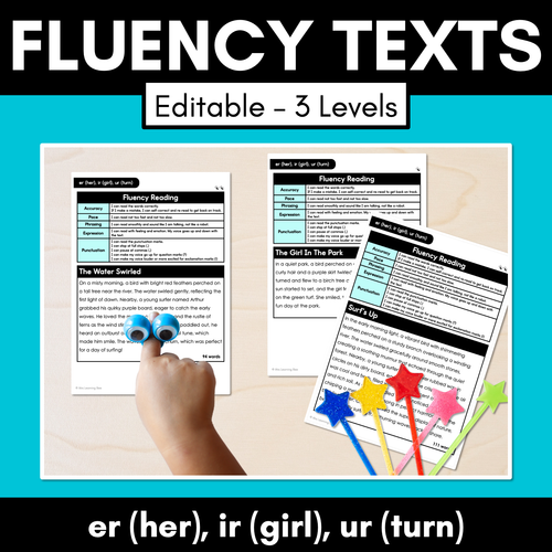 Editable Differentiated Decodable Fluency Texts - er (her), ir (girl), ur (turn) - Mrs Learning Bee