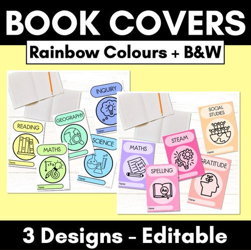 Rainbow Book Covers - Editable - A4 Portrait - Mrs Learning Bee