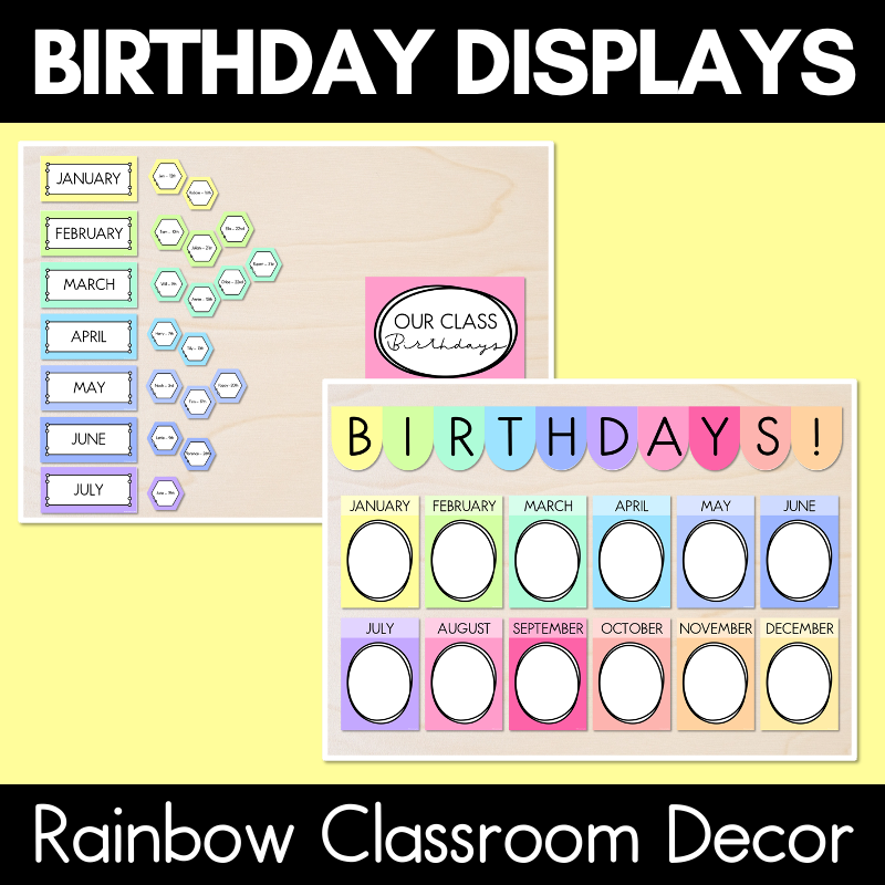 Rainbow Birthdays Display - Rainbow Classroom Decor - Mrs Learning Bee
