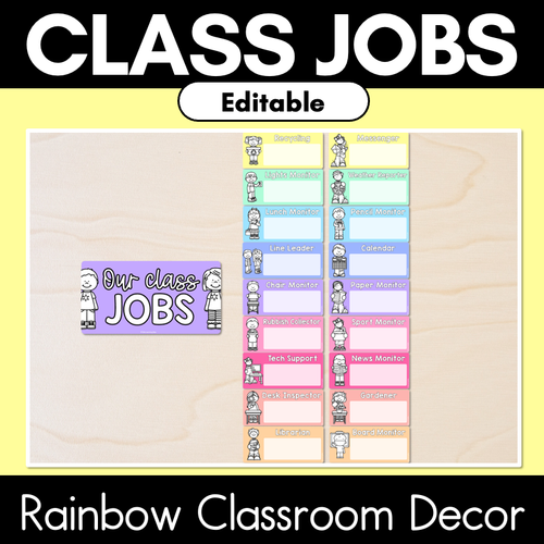 Editable Class Jobs Display - Rainbow Classroom Decor - Mrs Learning Bee