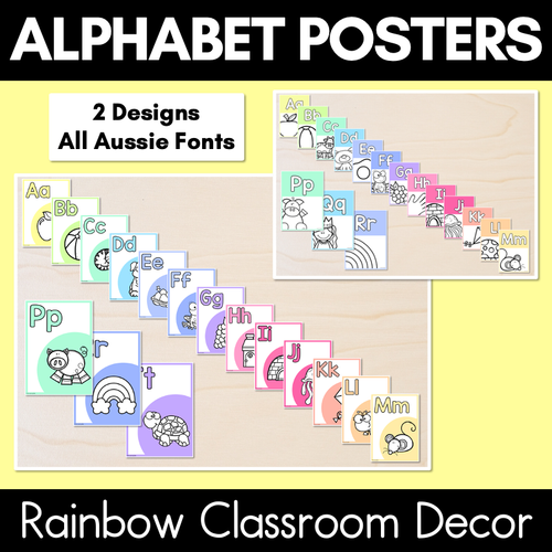 Alphabet Posters - All Aussie Fonts - Rainbow Classroom Decor - Mrs ...