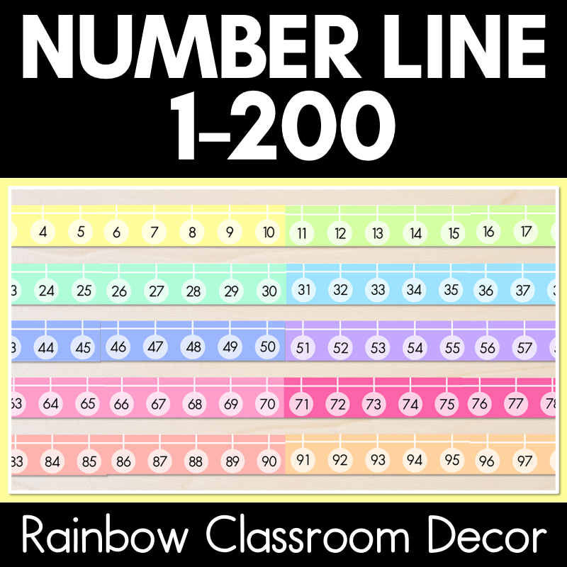 Number Line 1-200 - Rainbow Classroom Decor - Mrs Learning Bee