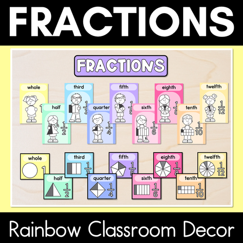 Fraction Posters - Rainbow Classroom Decor - Mrs Learning Bee