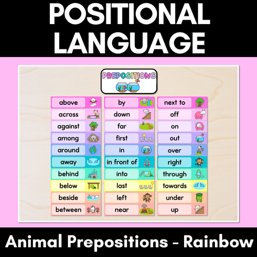 Positional Language - Animal Prepositions - Rainbow - Mrs Learning Bee