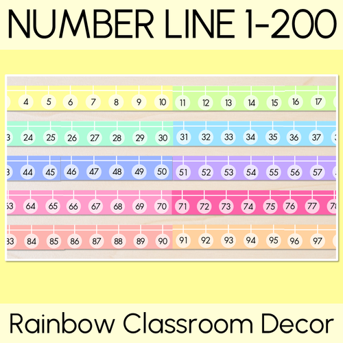 Number Line 1-200 - Rainbow Classroom Decor - Mrs Learning Bee