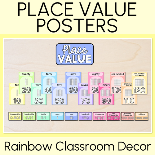 Place Value Posters- Rainbow Classroom Decor - Mrs Learning Bee
