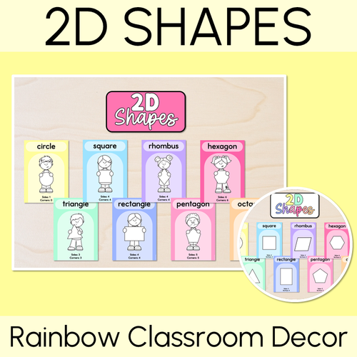 2D Shape Posters - Rainbow Classroom Decor - Mrs Learning Bee