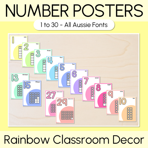 Number Posters with ten frames 1-30 - Rainbow Classroom Decor