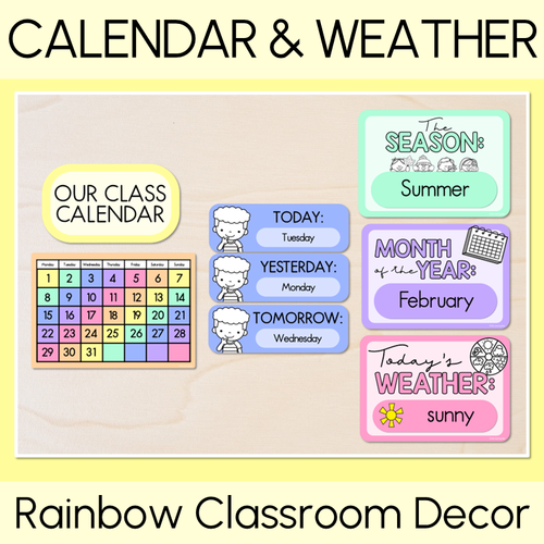 Calendar & Weather Display - Rainbow Classroom Decor