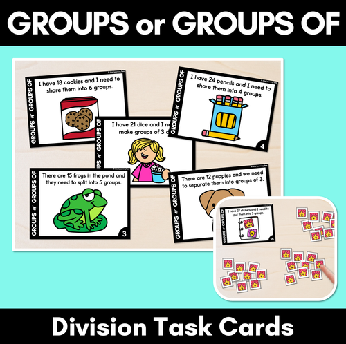 Groups or Groups Of - Division Task Cards - Mrs Learning Bee
