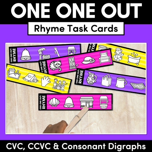 Odd One Out Rhyme Task Cards SET 1- CVC, CCVC/CVCC & Consonant Digraph ...