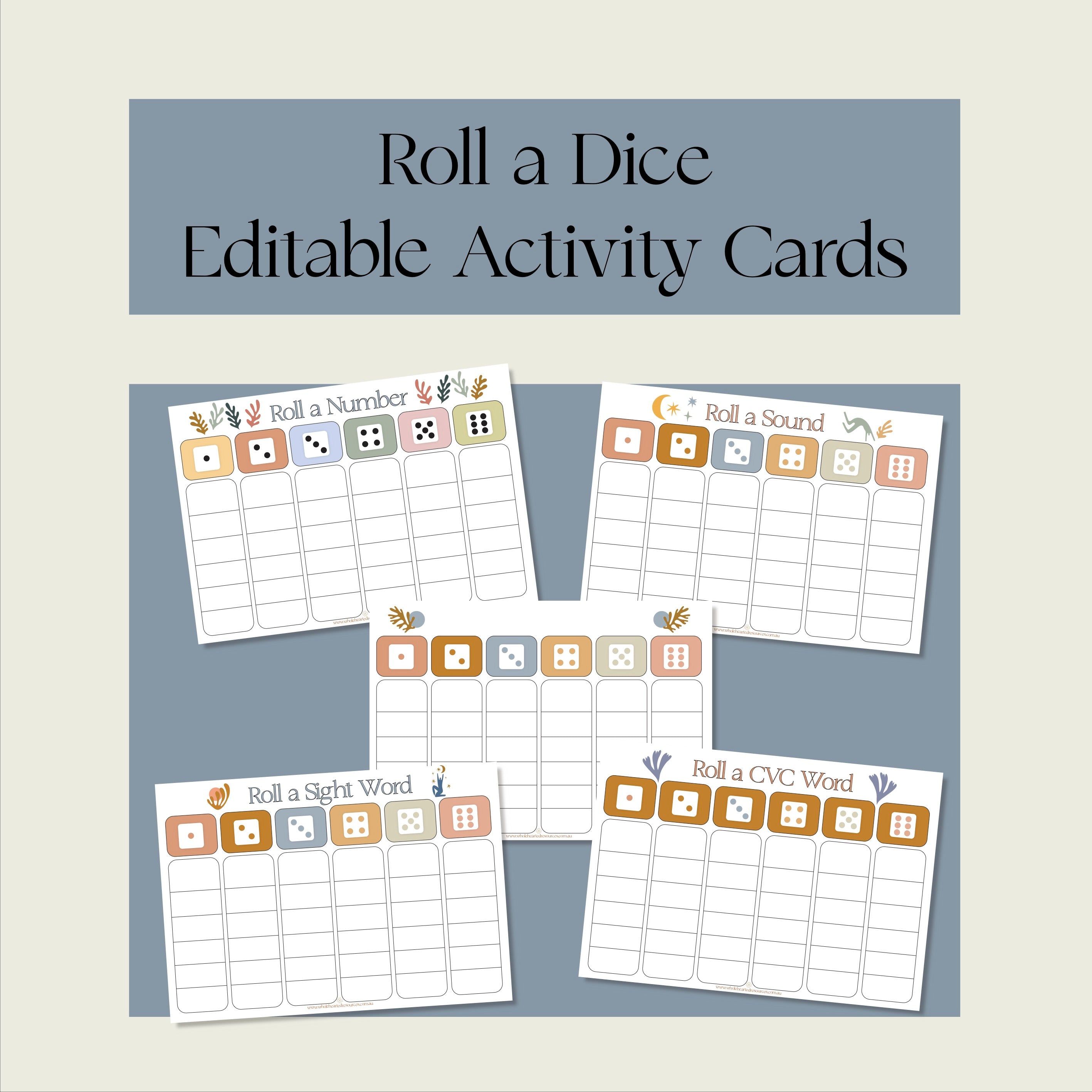 Roll a Dice Editable Activity Cards - Mrs Learning Bee