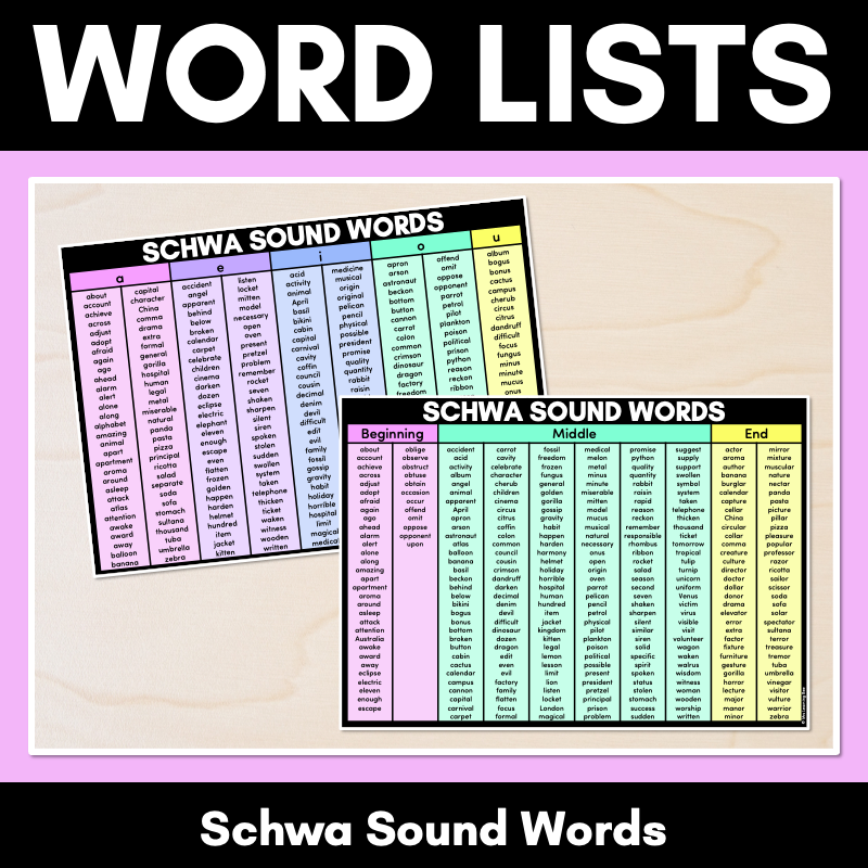 Decodable Word Lists - Schwa Sound Words - Mrs Learning Bee