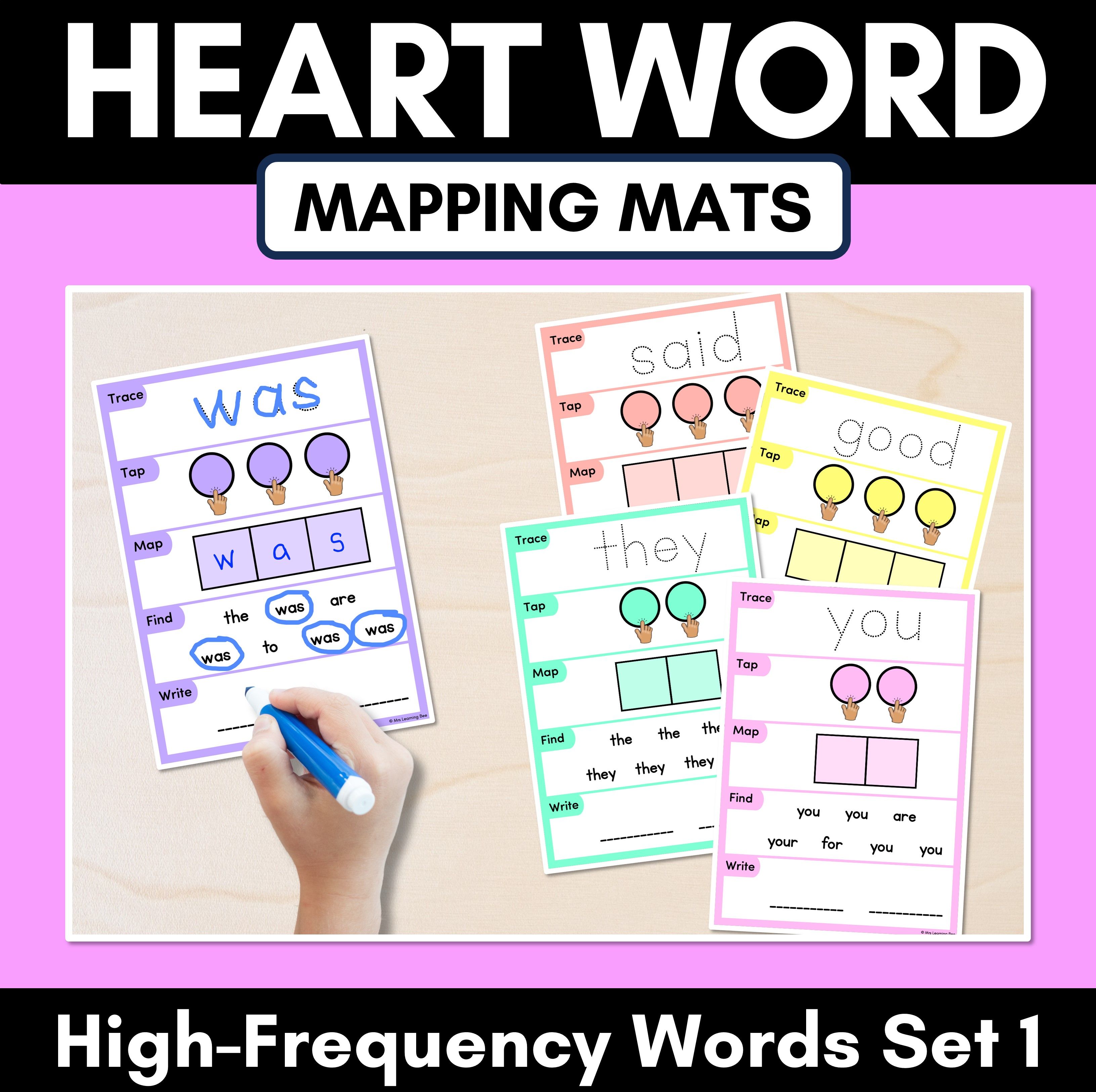 HEART WORD MAPPING MATS - High-Frequency Words Set 1 - Mrs Learning Bee