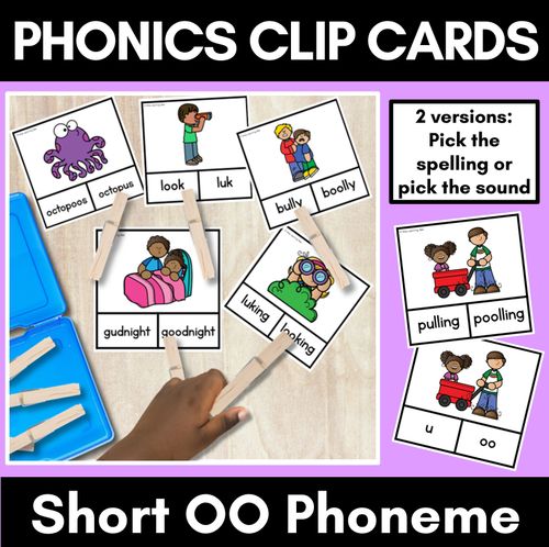 Vowel Phoneme Short OO Clip Cards - OO, U - Vowel Sounds Phonics Game