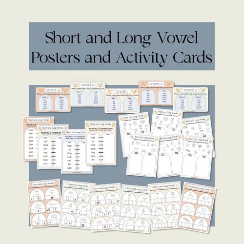 Short and Long Vowel Posters and Activity Cards - Mrs Learning Bee