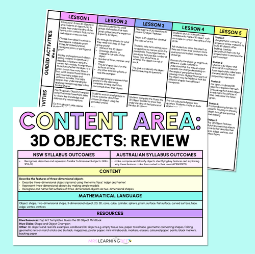 3D Objects Review - Grade 1 & 2 Program - Mrs Learning Bee