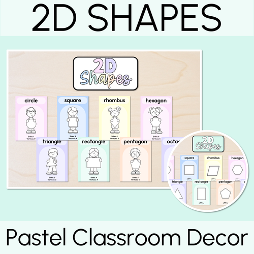 2D Shape Posters - Pastel Classroom Decor - Mrs Learning Bee