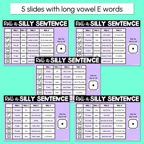 Decodable Sentences with Long Vowel E Sounds - DIGITAL Roll a Silly ...