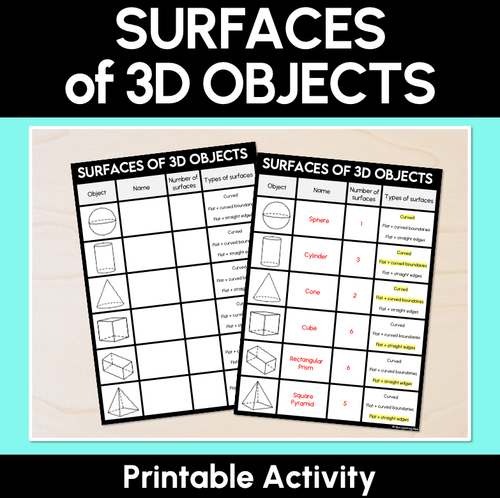 Surfaces of 3D Objects Printable Activity - Mrs Learning Bee