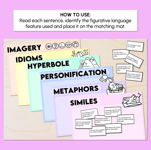 Figurative Language Sorting Mats with Sentences - Mrs Learning Bee