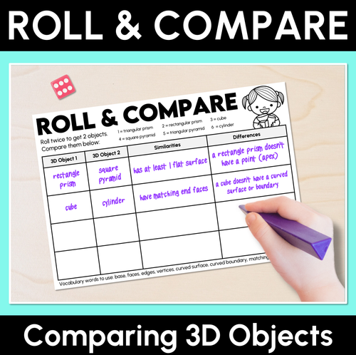 Roll & Compare - Comparing 3D Objects Activity - Mrs Learning Bee