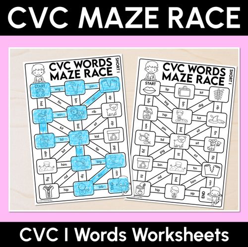 CVC Words Maze Race - CVC I Words Worksheets - Mrs Learning Bee