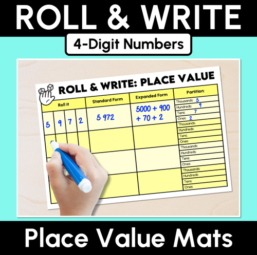 Roll & Write - 4-Digit Place Value Mats - Mrs Learning Bee