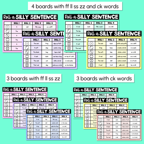 Decodable Sentences with Consonant Digraphs ff ll ss zz ck words - Roll ...