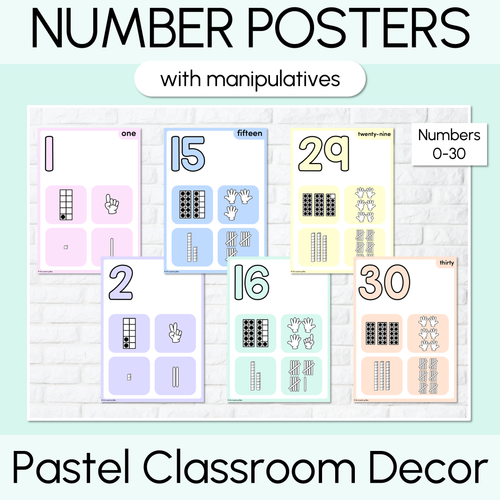 Number Posters 0-30 with ten frames, base ten blocks, tallies & fingers ...