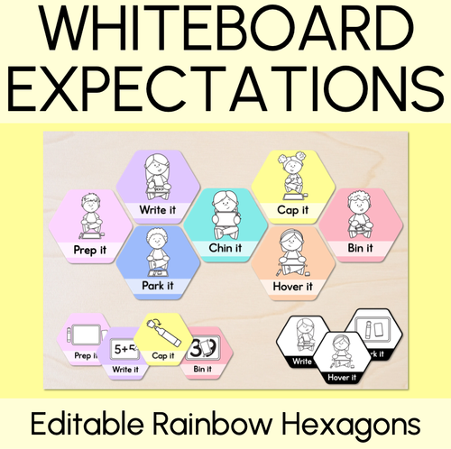 Whiteboard Expectations - Editable Rainbow Hexagons - Instructional Signs