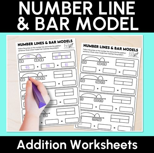 Number Line & Bar Model - Addition Worksheets - Mrs Learning Bee