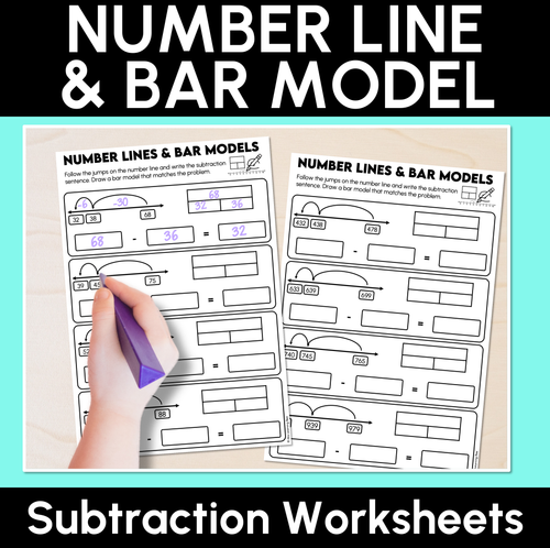 Number Line & Bar Model - Subtraction Worksheets - Mrs Learning Bee