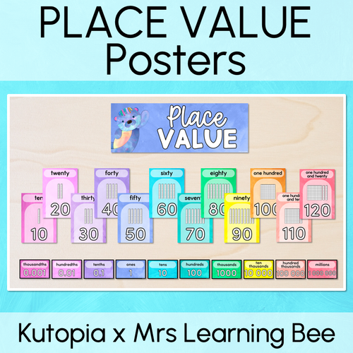 Place Value Posters - Watercolour Rainbow - The Kutopia Collection