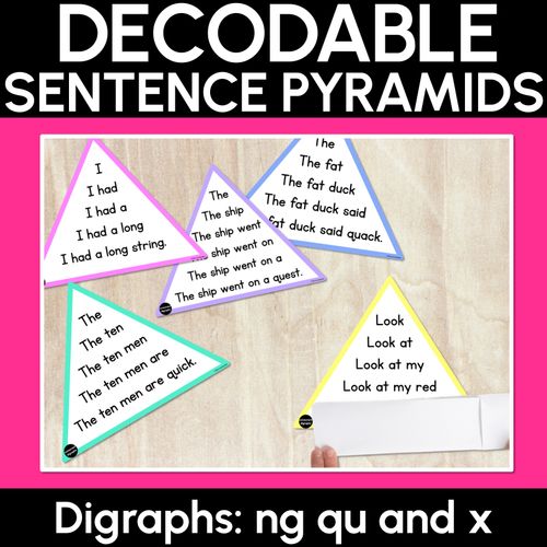 QU NG + X WORDS - Decodable Sentences Pyramids - Phonics Fluency