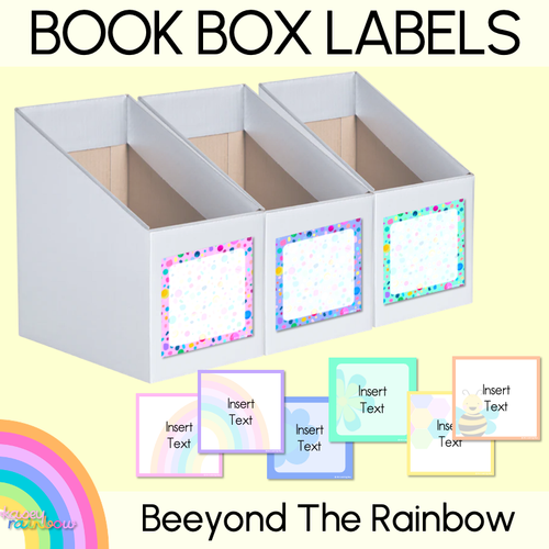 Book Box Holder Editable Labels - The Kasey Rainbow Collection