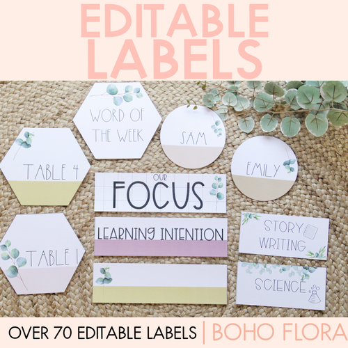 Editable Labels - Boho Flora - Mrs Learning Bee