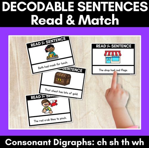 CH SH TH WH Decodable Sentences - Read and Match - Mrs Learning Bee